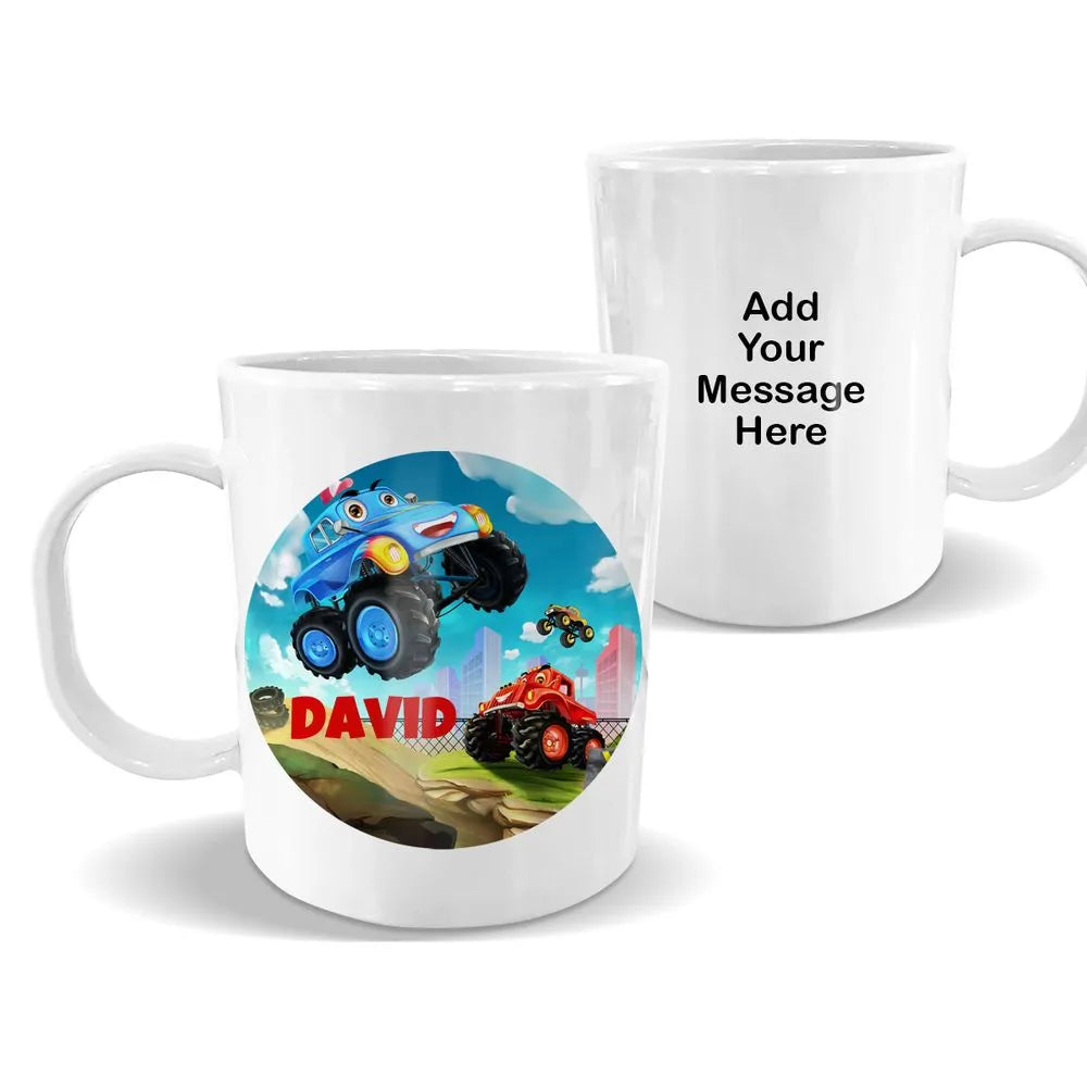 Monster Truck White Plastic Mug Dinkleboo Nz
