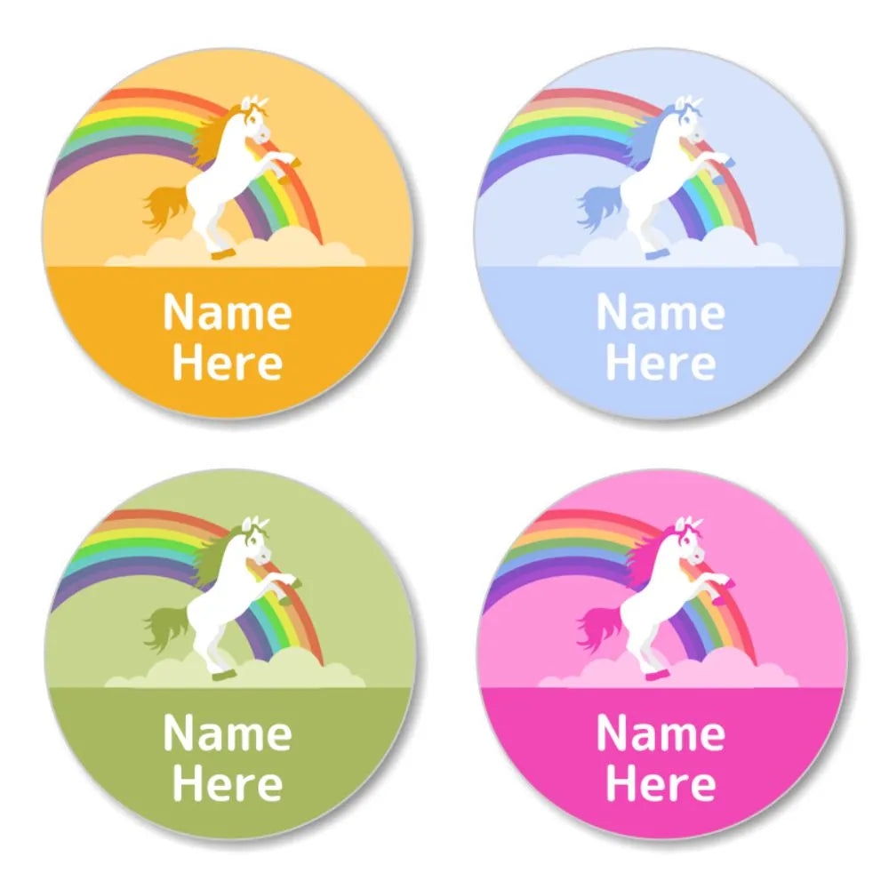 Rainbow Unicorn Round Name Labels – Dinkleboo NZ