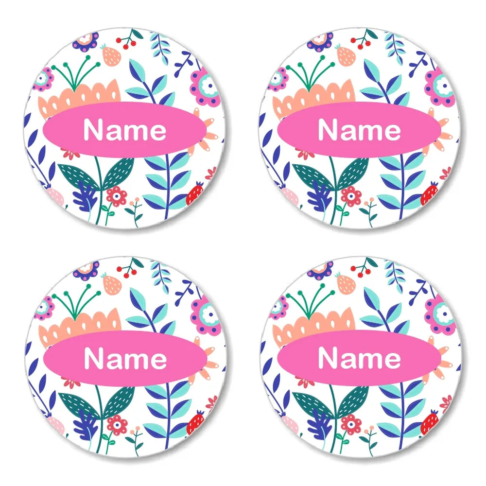 Happy Flowers Round Name Labels – Dinkleboo NZ