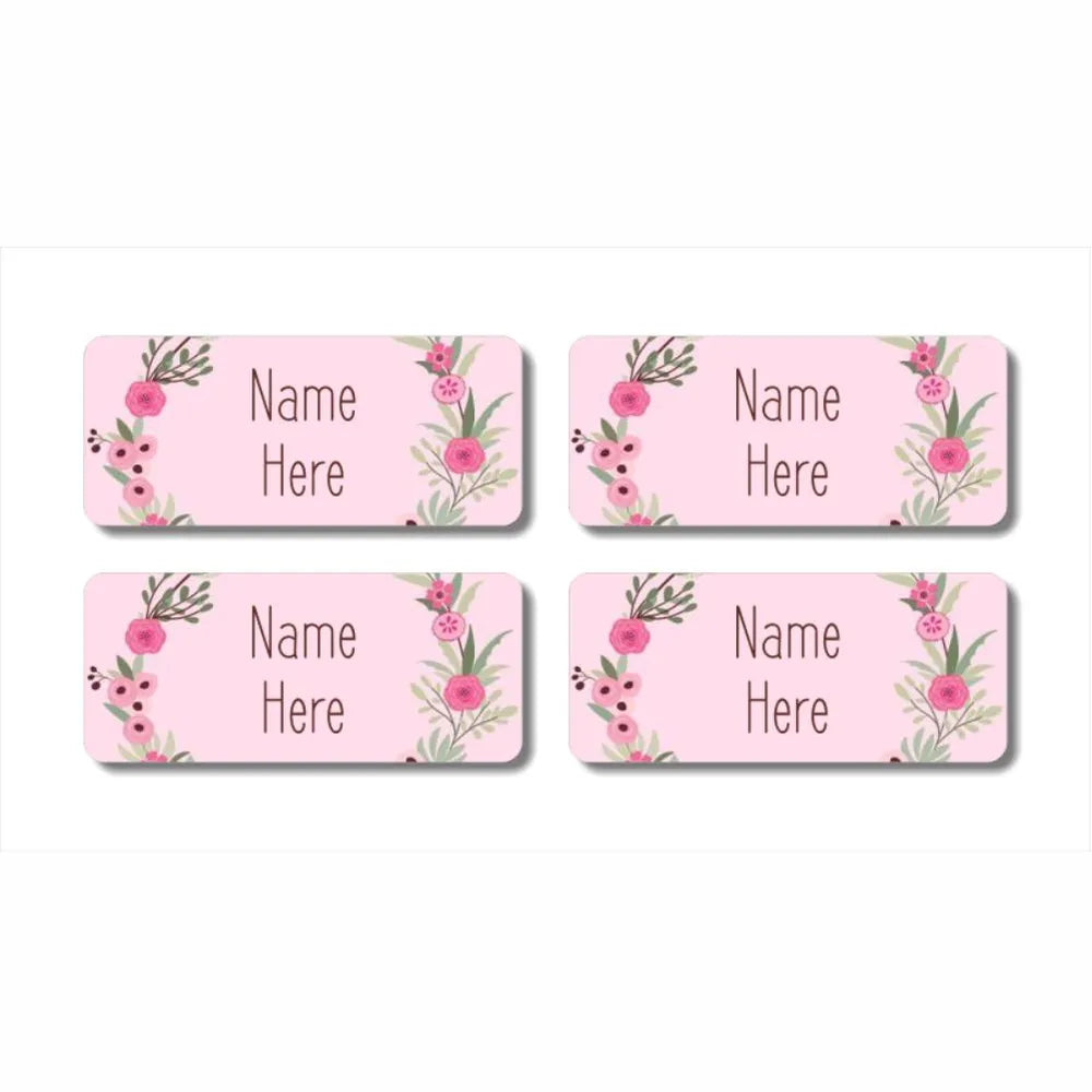 Flower Wreath Rectangle Name Label – Dinkleboo NZ