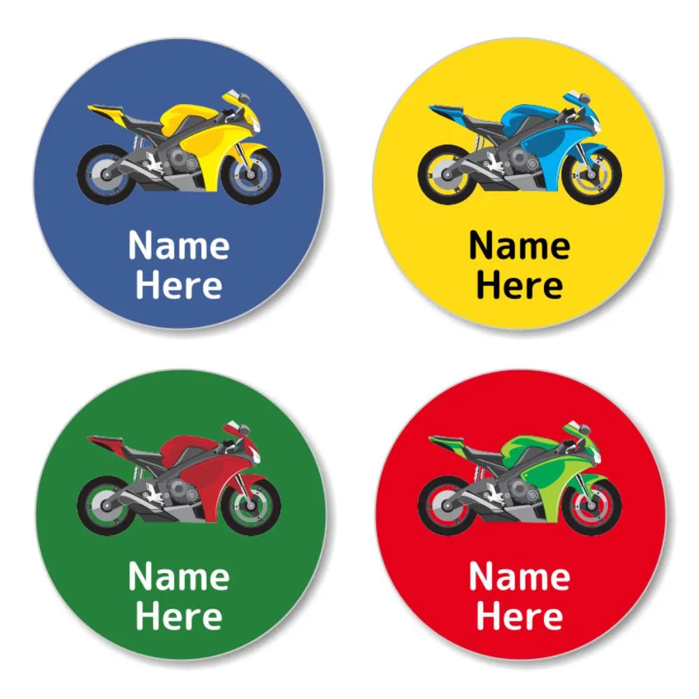 Motorbike Round Name Labels – Dinkleboo NZ